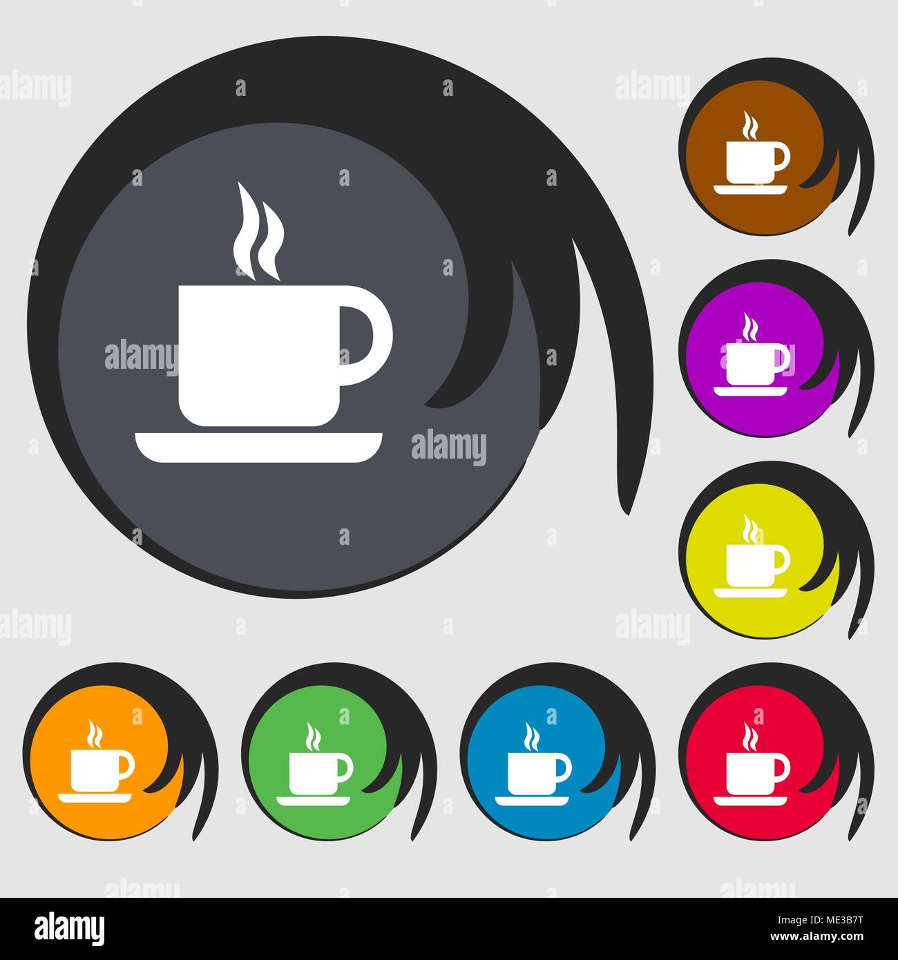 coffee icon sign. Symbol on eight colored buttons. Vector illustration ...
