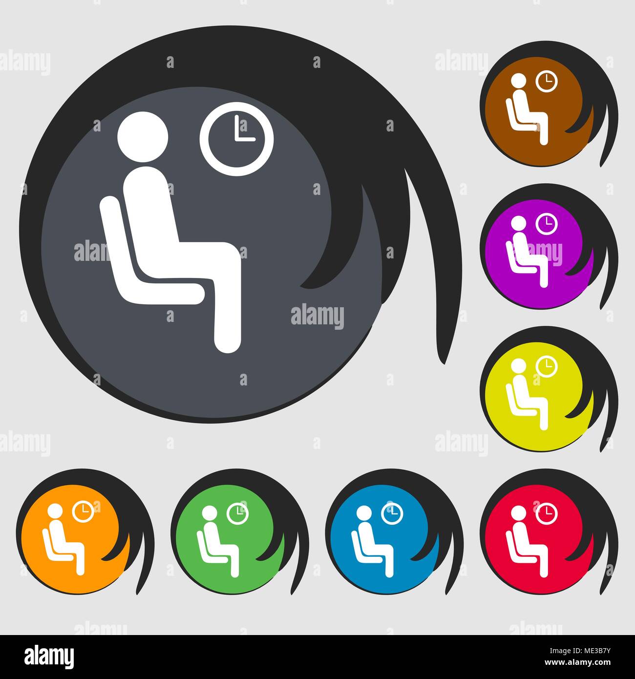 waiting icon sign. Symbol on eight colored buttons. Vector illustration ...