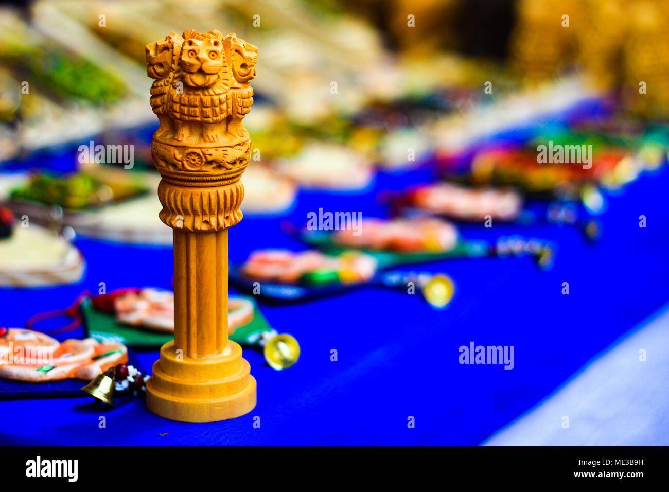 miniature wooden replica of Ashoka Stambha. An ancient historic indian ...