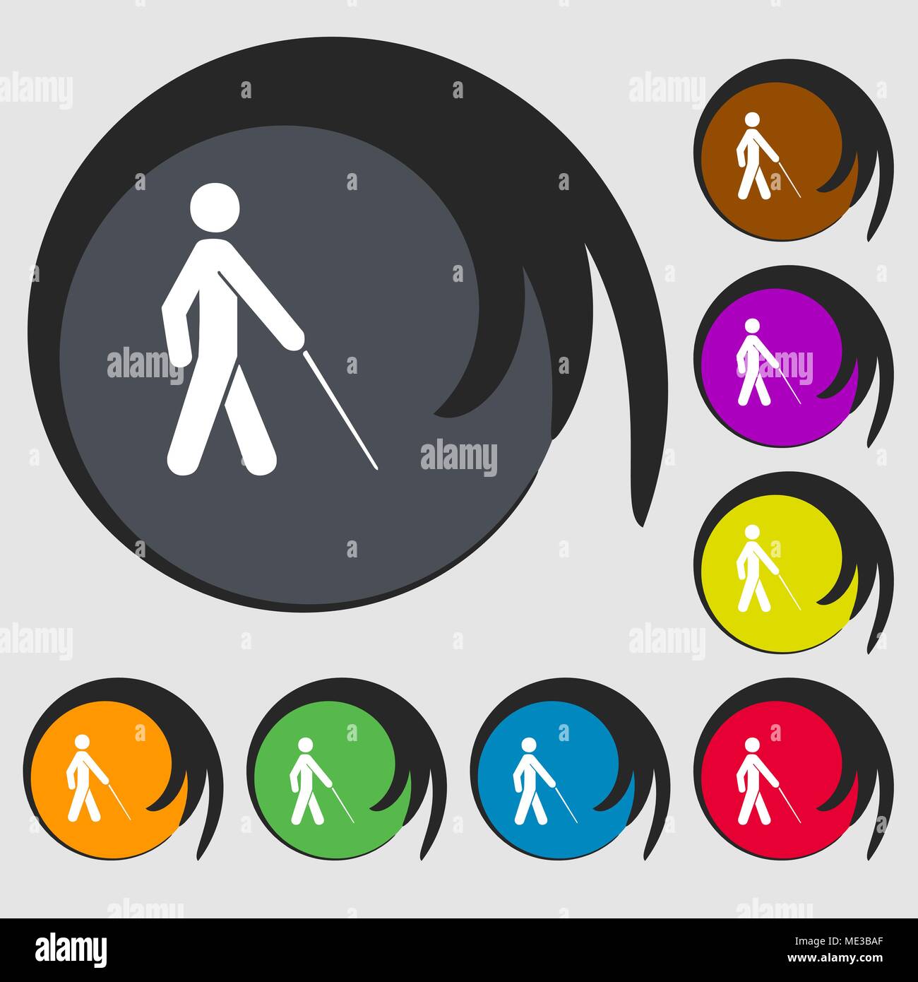 blind icon sign. Symbol on eight colored buttons. Vector illustration ...