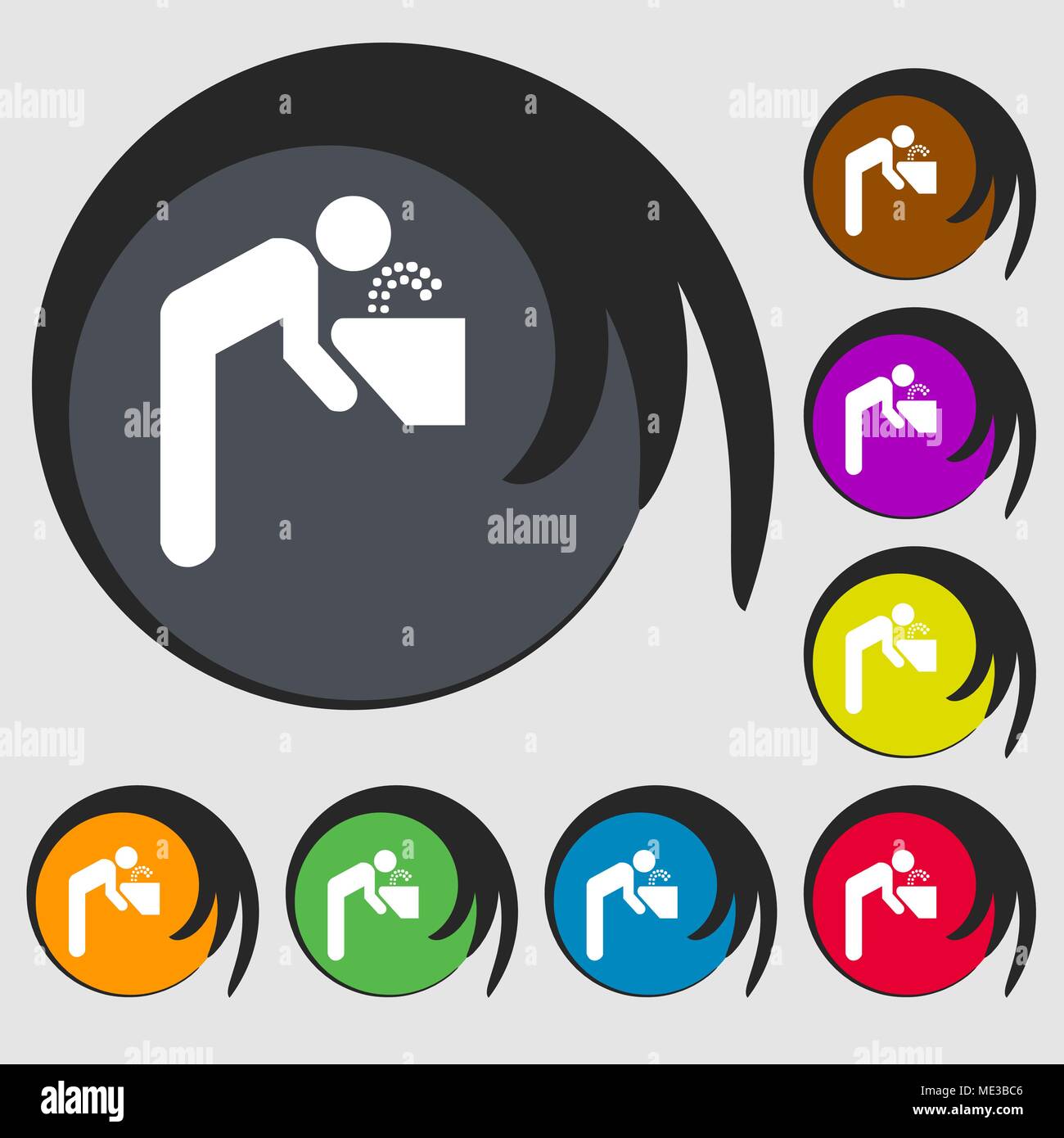 drinking fountain icon sign. Symbol on eight colored buttons. Vector ...