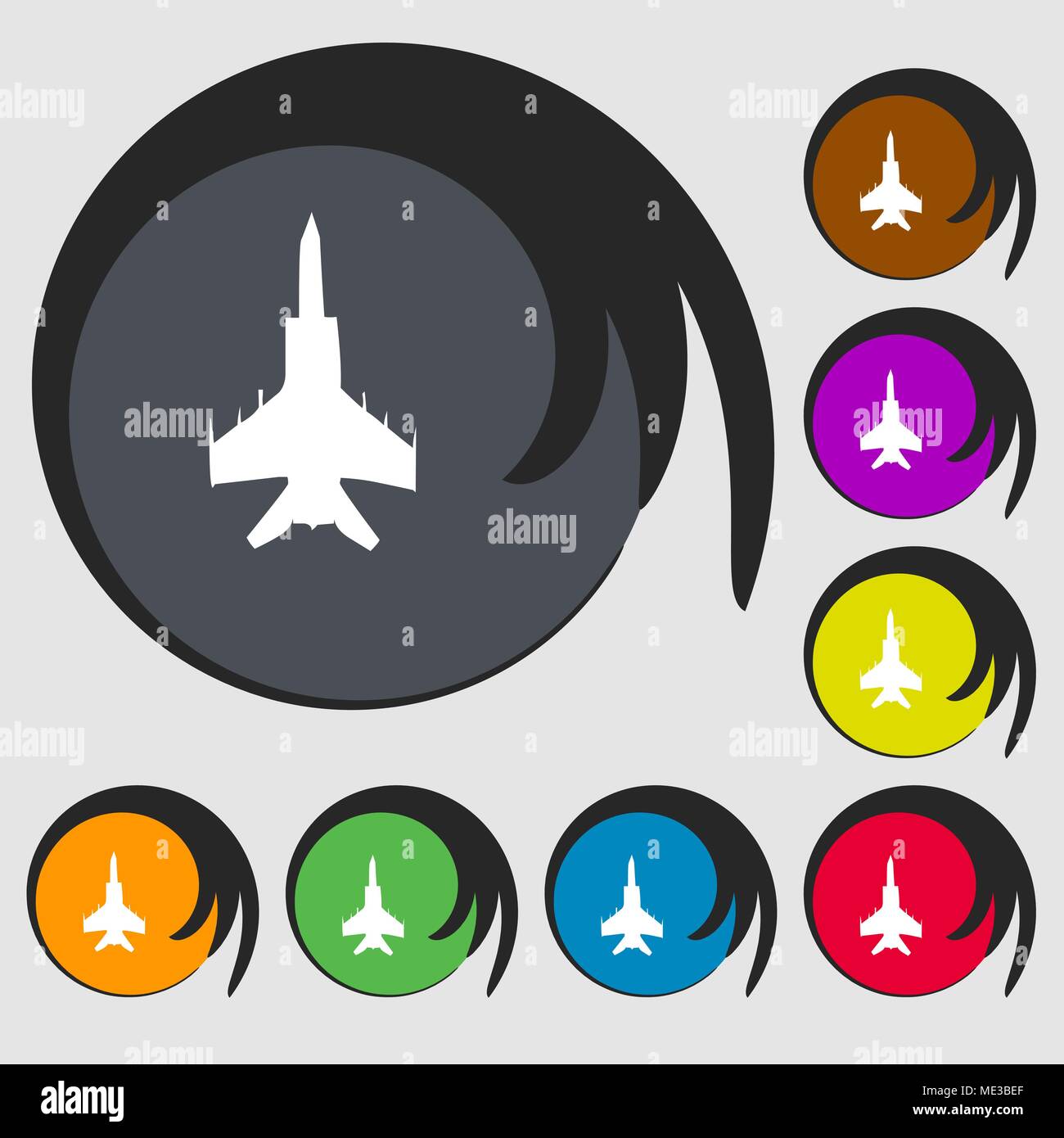 fighter icon sign. Symbol on eight colored buttons. Vector illustration ...