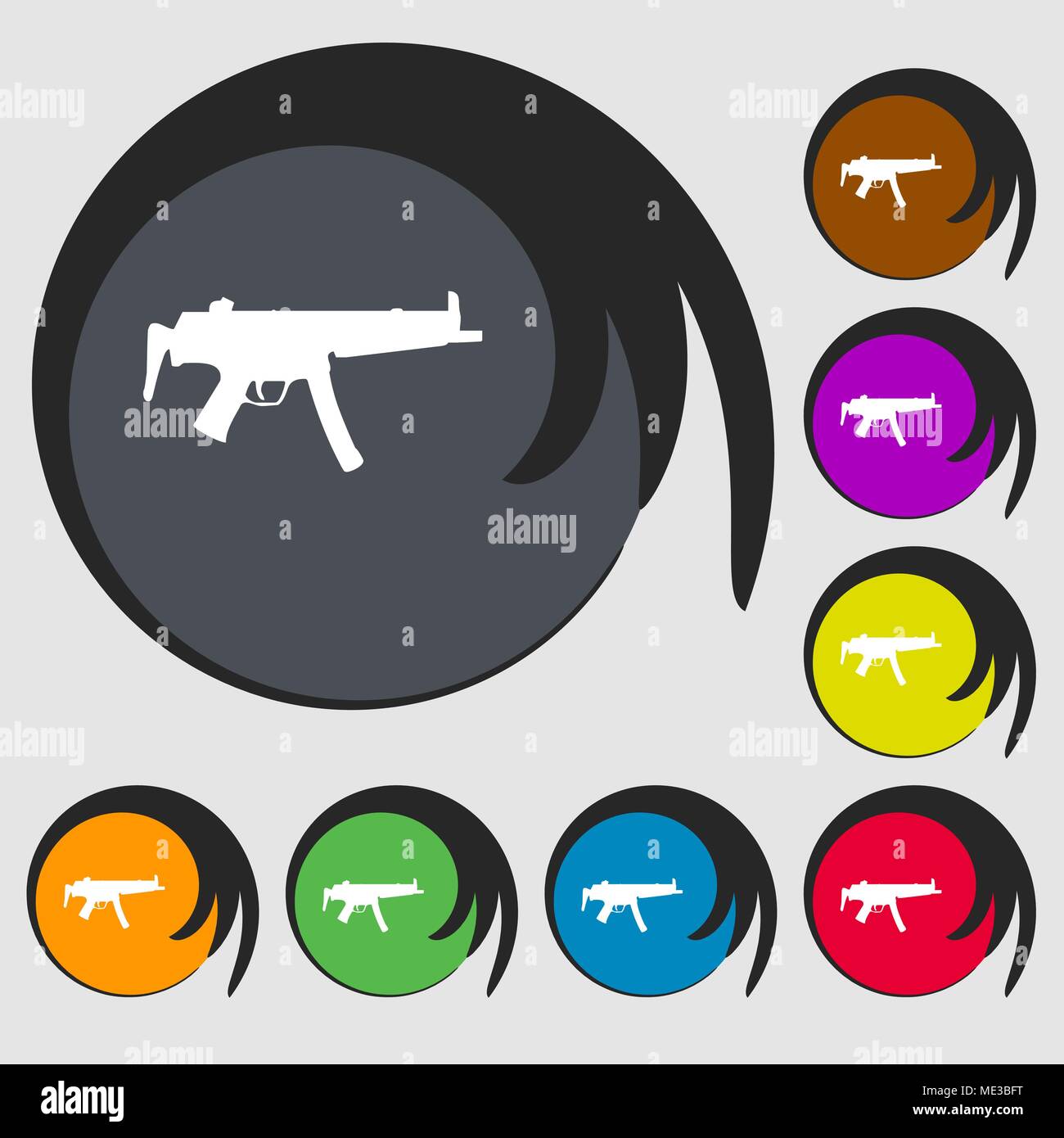 machine gun icon sign. Symbol on eight colored buttons. Vector ...