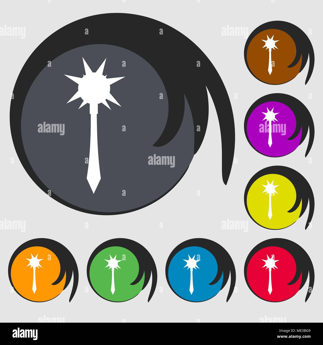 Mace icon sign. Symbol on eight colored buttons. Vector illustration ...