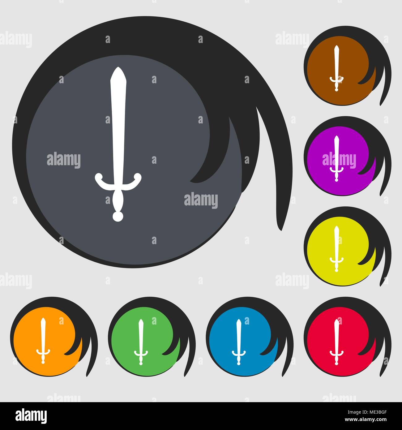 the sword icon sign. Symbol on eight colored buttons. Vector ...