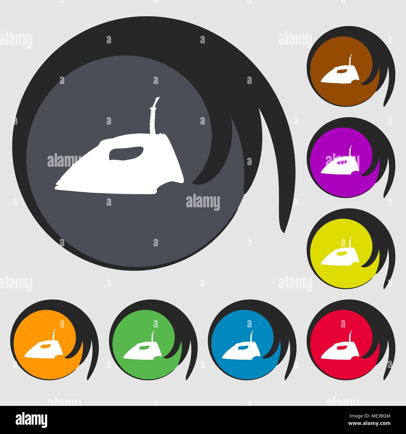 Iron icon sign. Symbol on eight colored buttons. Vector illustration ...