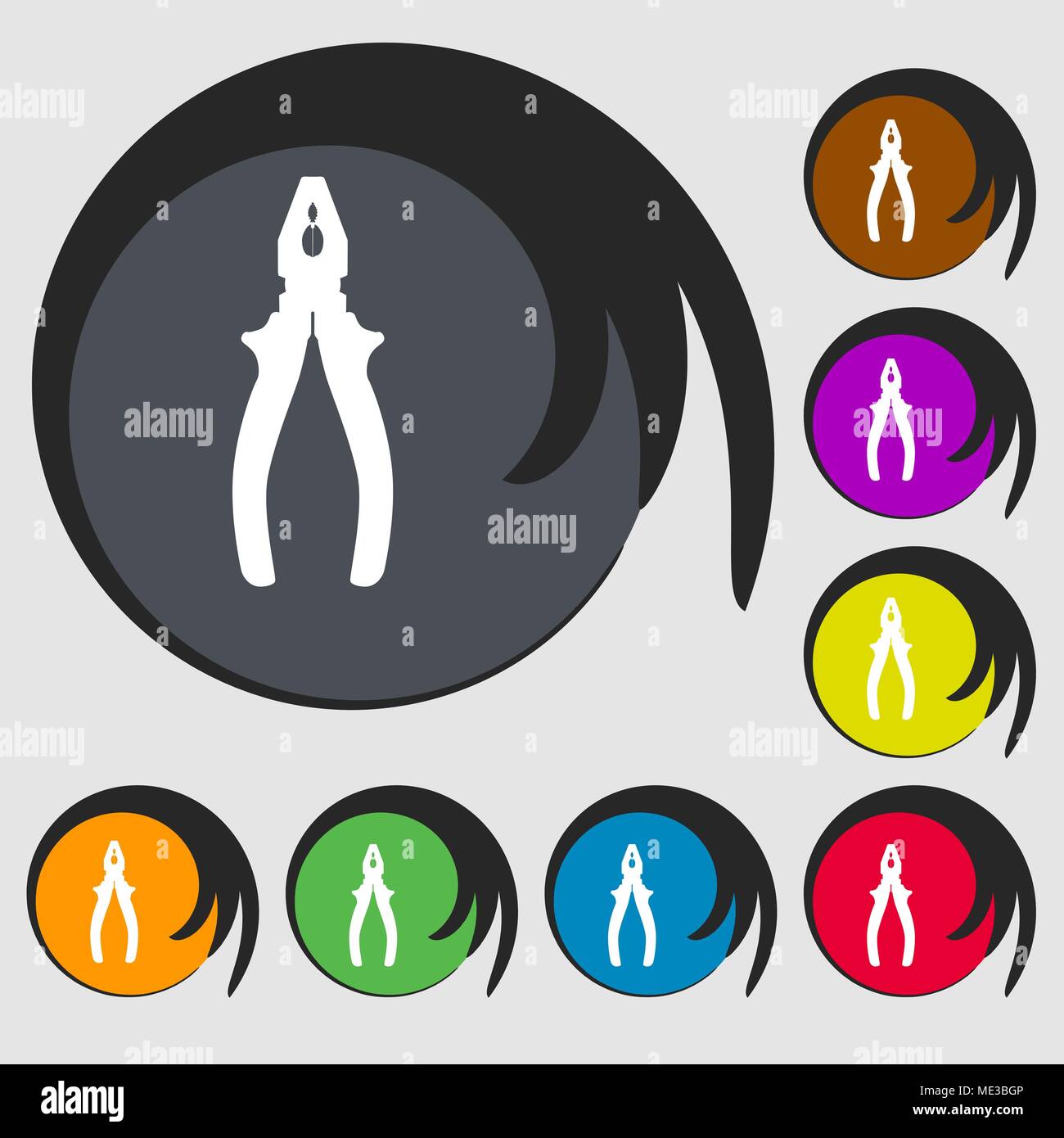 pliers icon sign. Symbol on eight colored buttons. Vector illustration ...