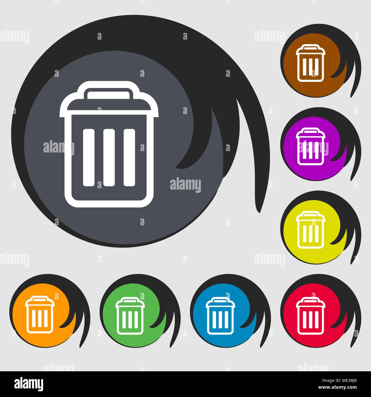 the trash icon sign. Symbol on eight colored buttons. Vector ...