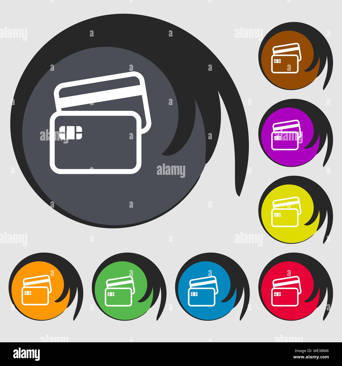 Credit card icon sign. Symbol on eight colored buttons. Vector ...