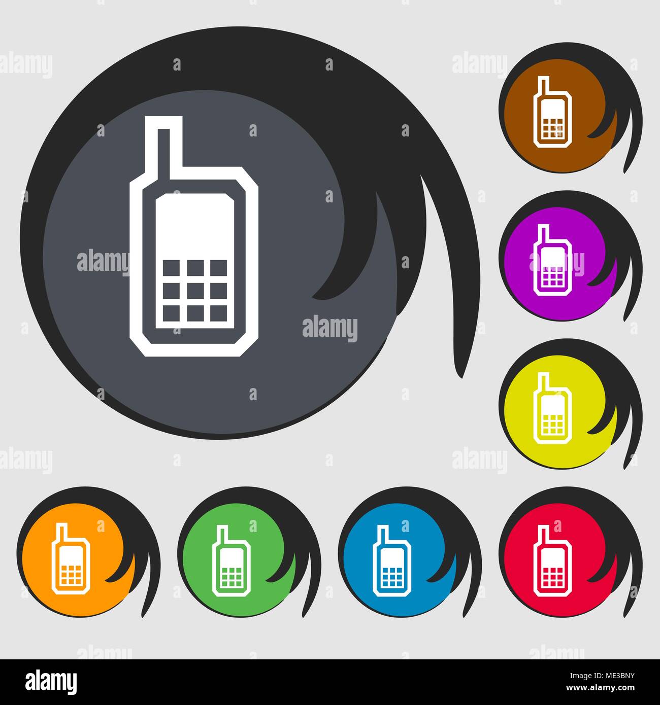 Mobile phone icon sign. Symbol on eight colored buttons. Vector ...