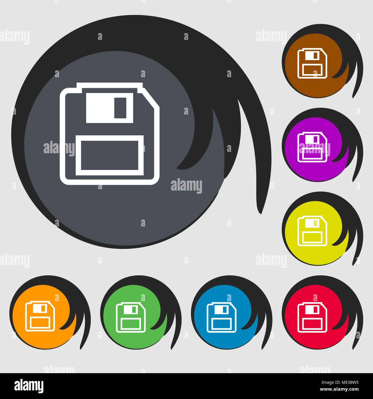 floppy disk icon sign. Symbol on eight colored buttons. Vector ...