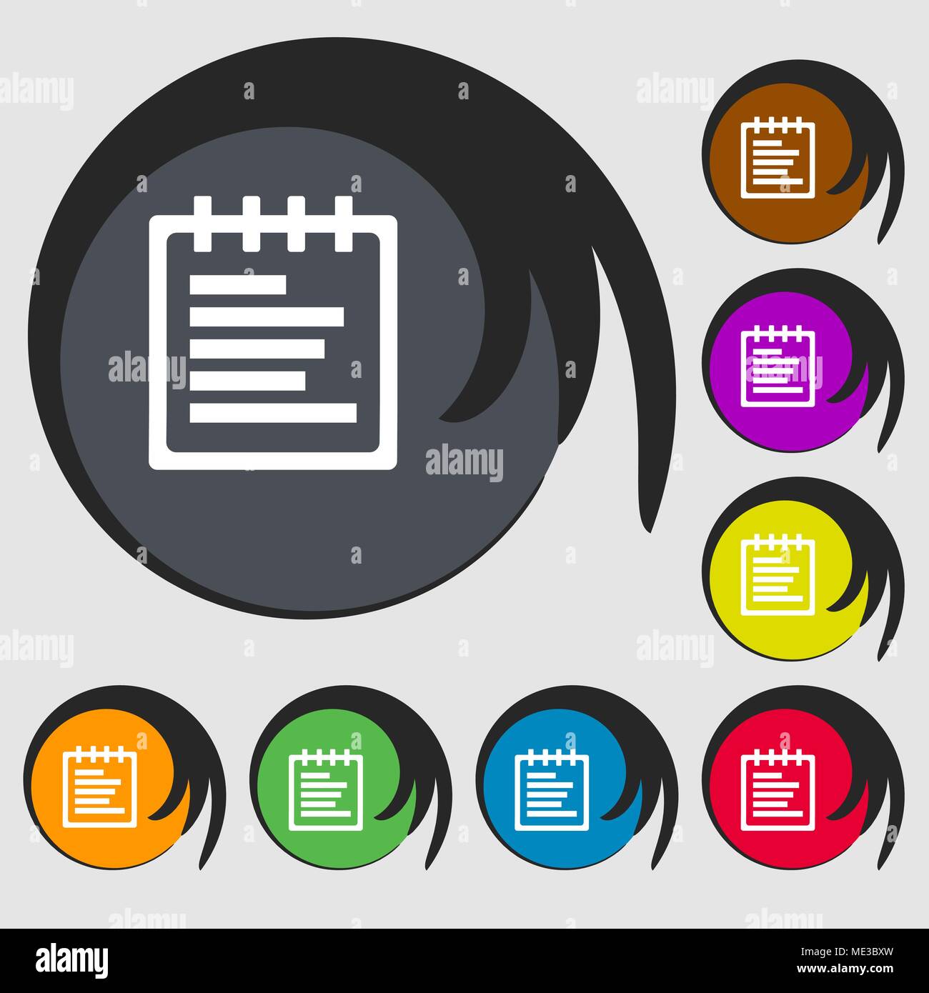 Notepad icon sign. Symbol on eight colored buttons. Vector illustration ...