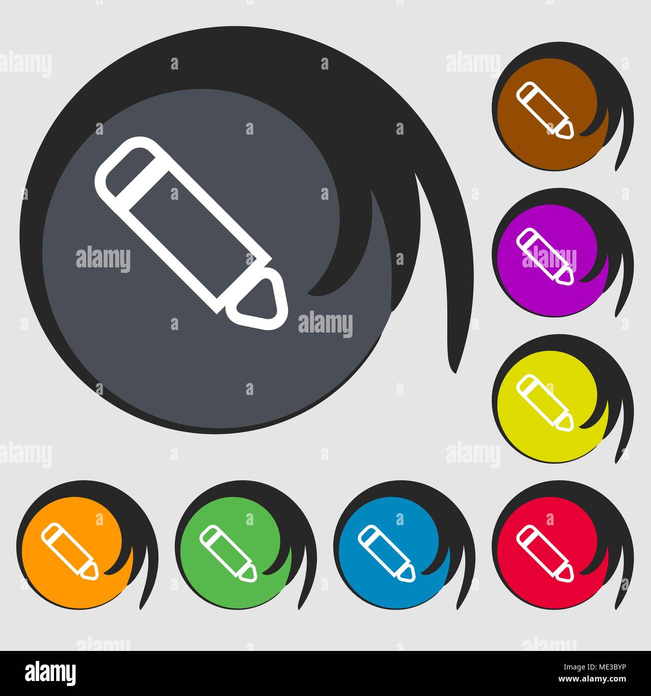 Pen icon sign. Symbol on eight colored buttons. Vector illustration ...