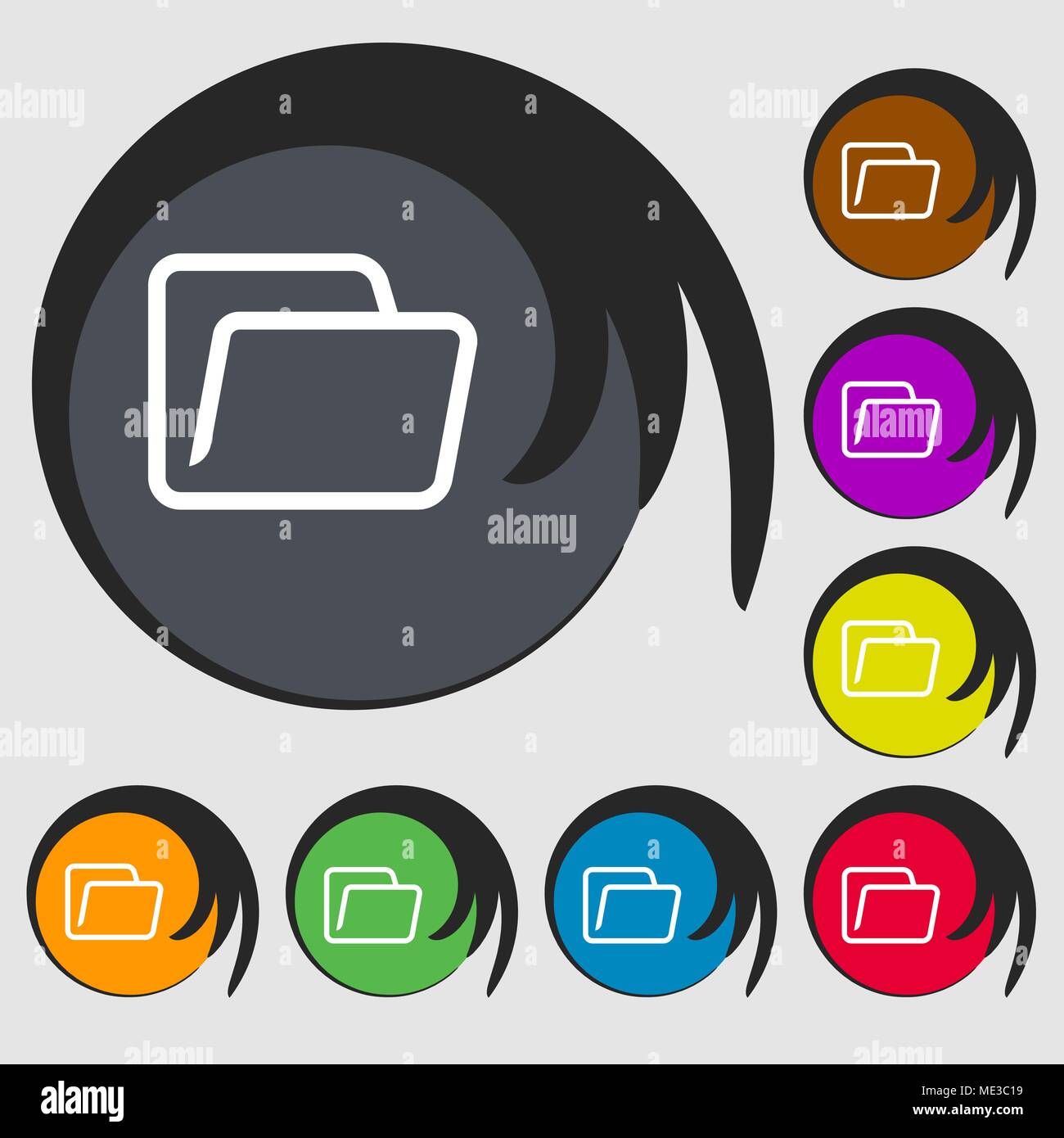 Folder icon sign. Symbol on eight colored buttons. Vector illustration ...