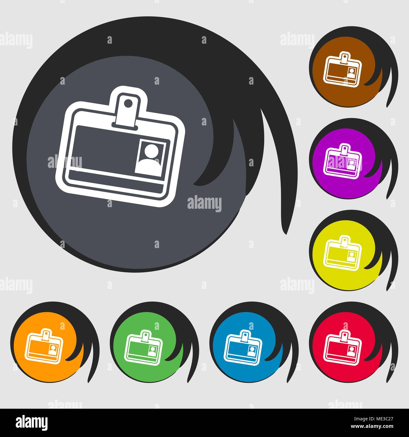 Id card icon sign. Symbol on eight colored buttons. Vector illustration ...