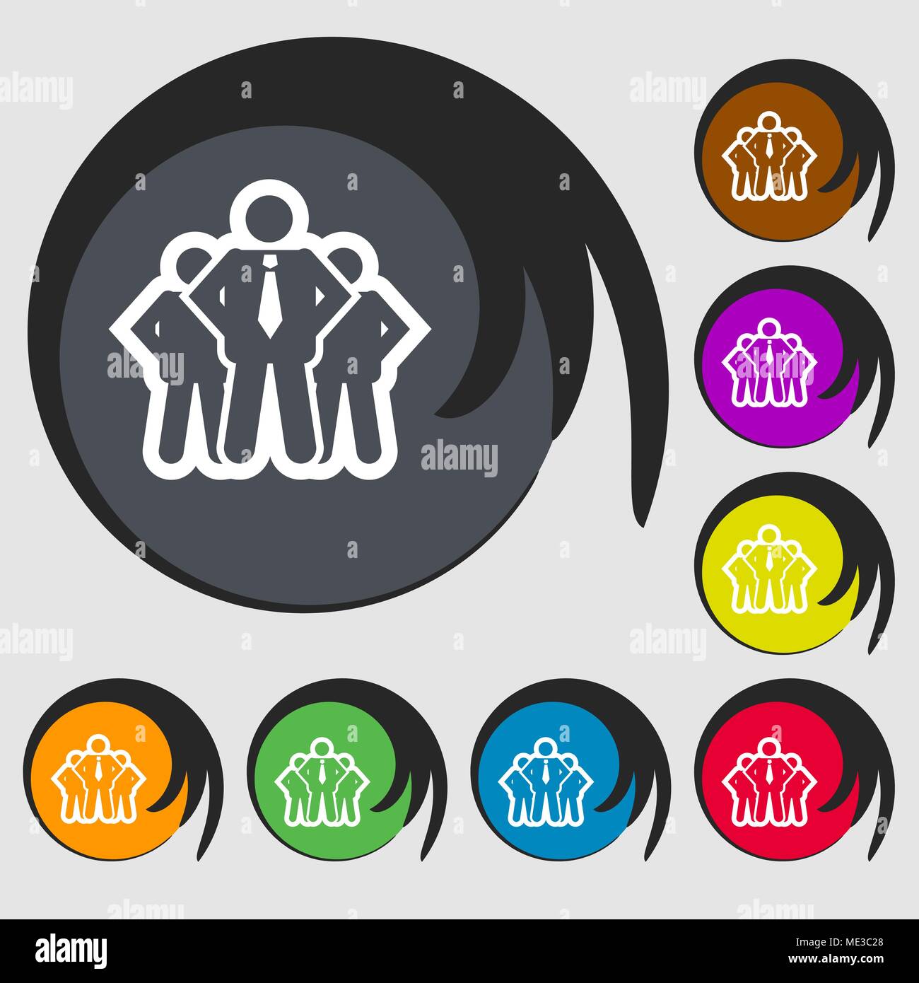 business team icon sign. Symbol on eight colored buttons. Vector ...