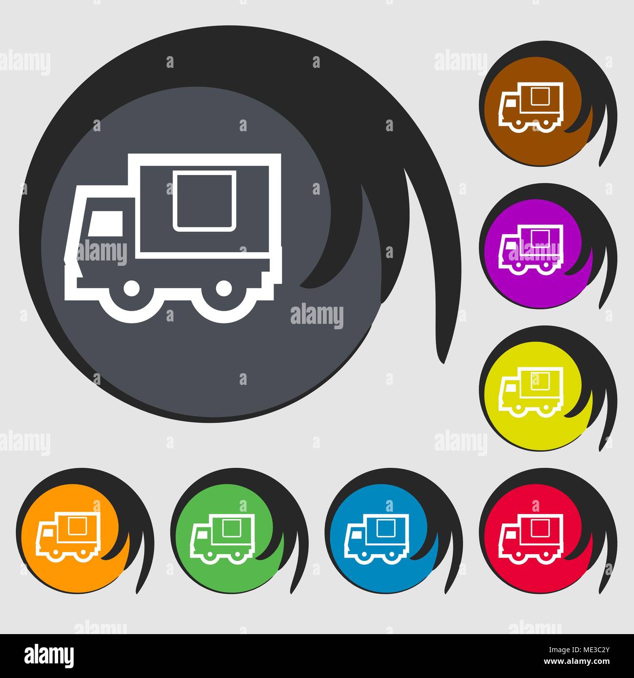 Delivery truck icon sign. Symbol on eight colored buttons. Vector ...