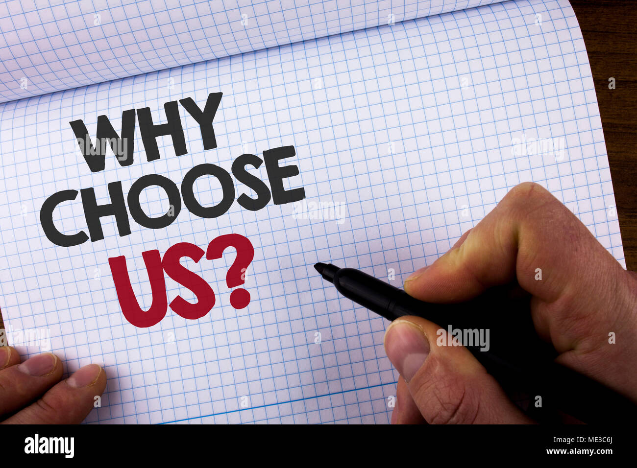 Writing note showing Why Choose Us Question. Business photo showcasing ...