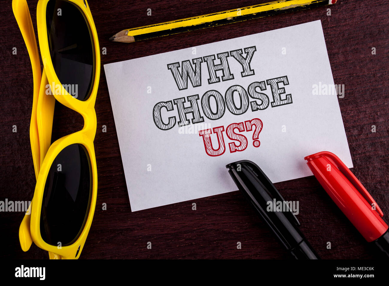 Writing note showing Why Choose Us Question. Business photo showcasing ...