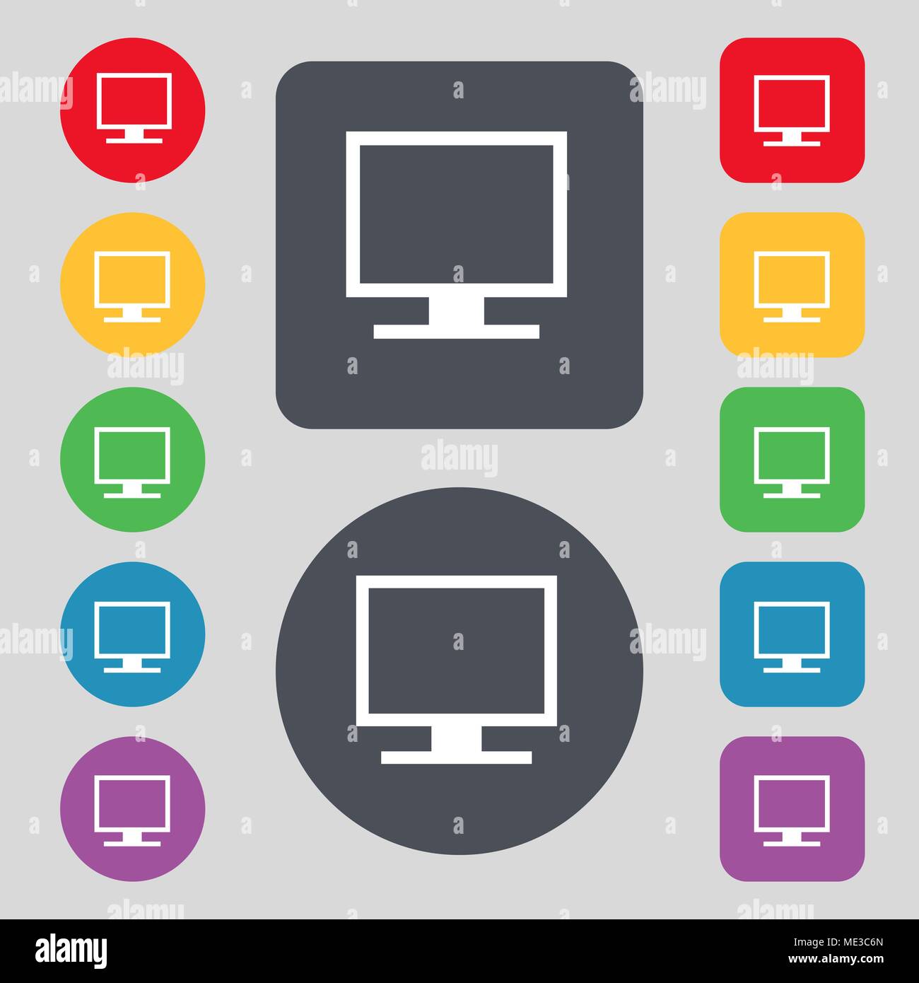Computer widescreen monitor icon sign. A set of 12 colored buttons ...