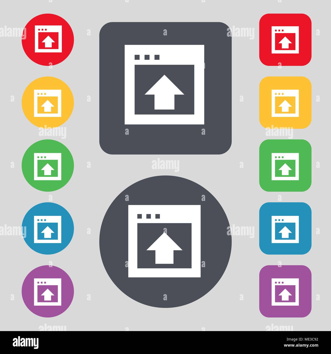 Direction arrow up icon sign. A set of 12 colored buttons. Flat design ...