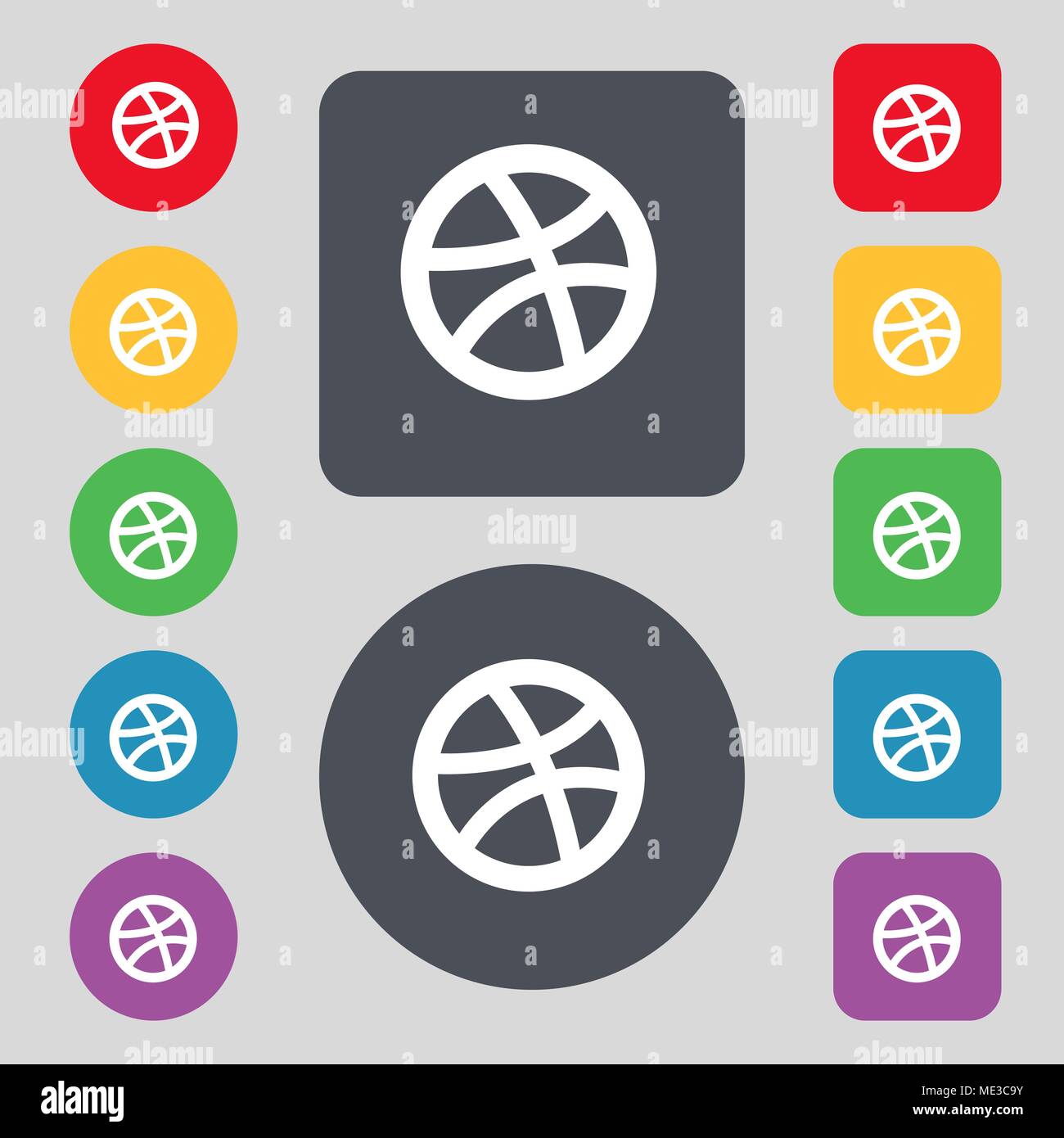 Basketball icon sign. A set of 12 colored buttons. Flat design. Vector ...