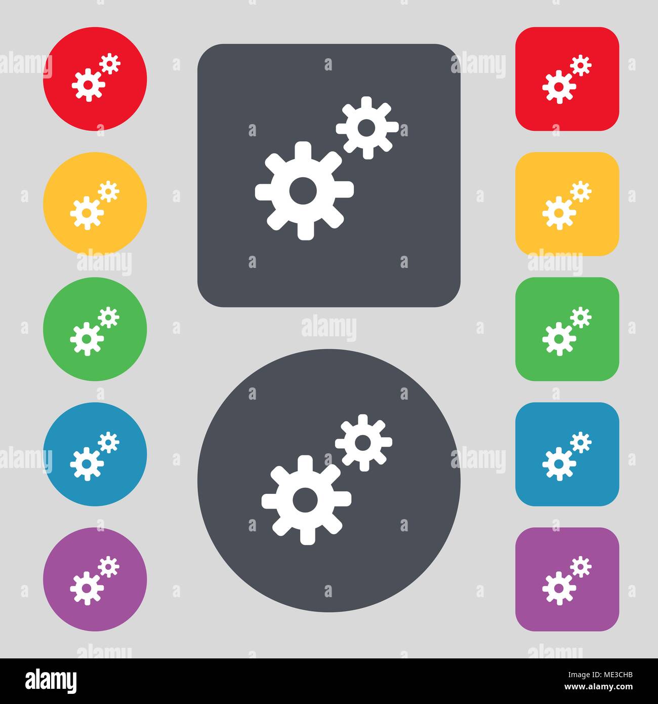 Cog settings, Cogwheel gear mechanism icon sign. A set of 12 colored ...