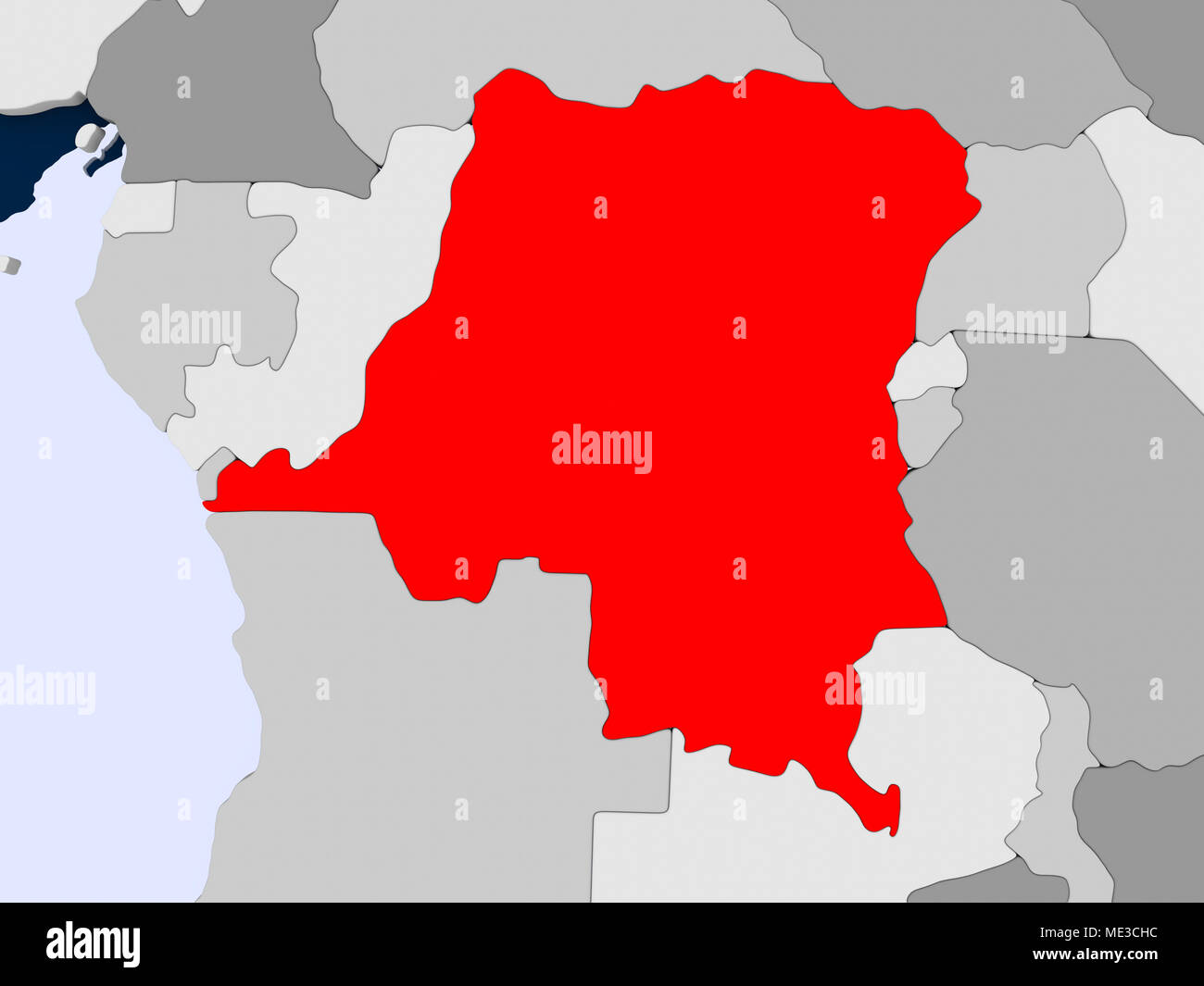 Democratic Republic of Congo in red on political map with transparent ...