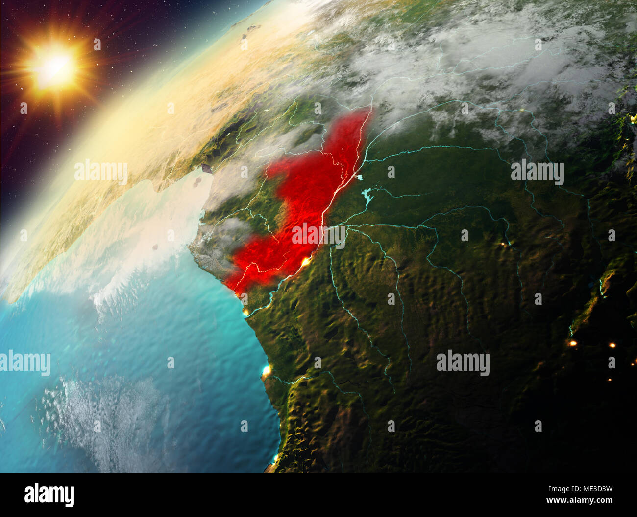 Illustration of Congo as seen from Earth’s orbit during sunset. 3D ...