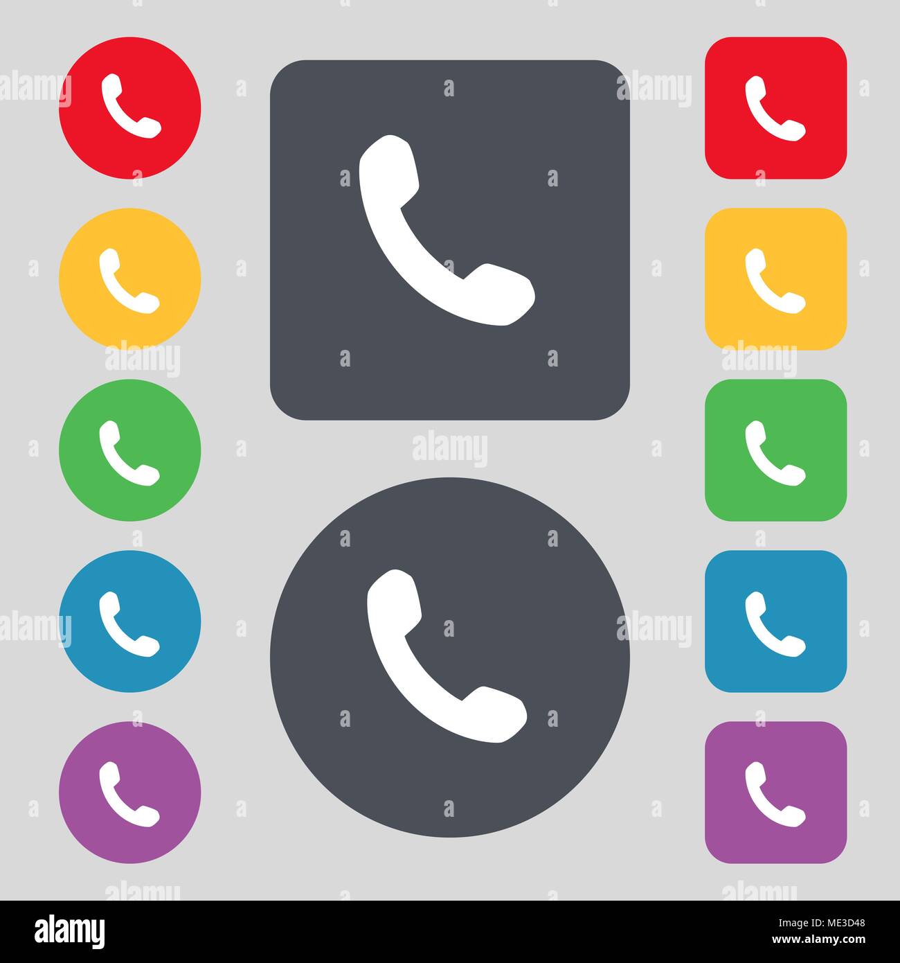 Phone, Support, Call center icon sign. A set of 12 colored buttons ...