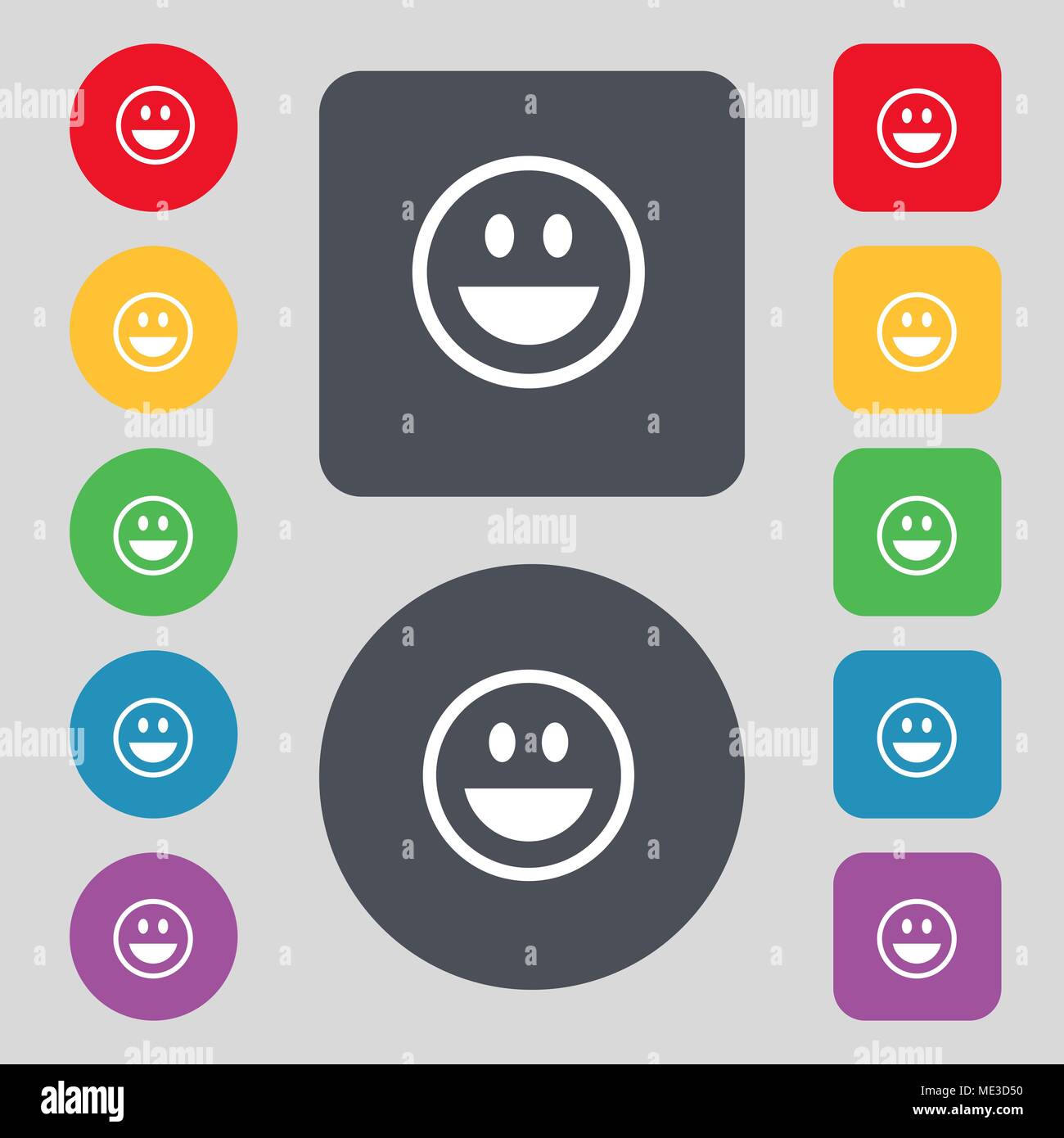 funny Face icon sign. A set of 12 colored buttons. Flat design. Vector ...