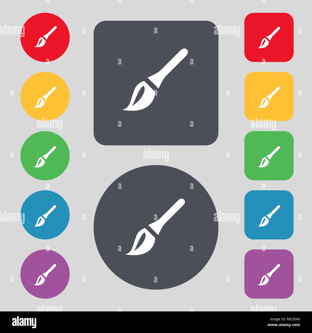Paint brush, Artist icon sign. A set of 12 colored buttons. Flat design ...