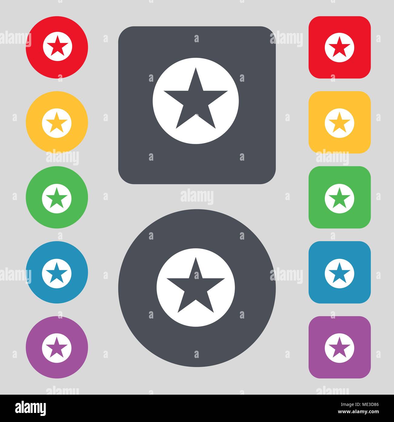 Star, Favorite Star, Favorite icon sign. A set of 12 colored buttons ...