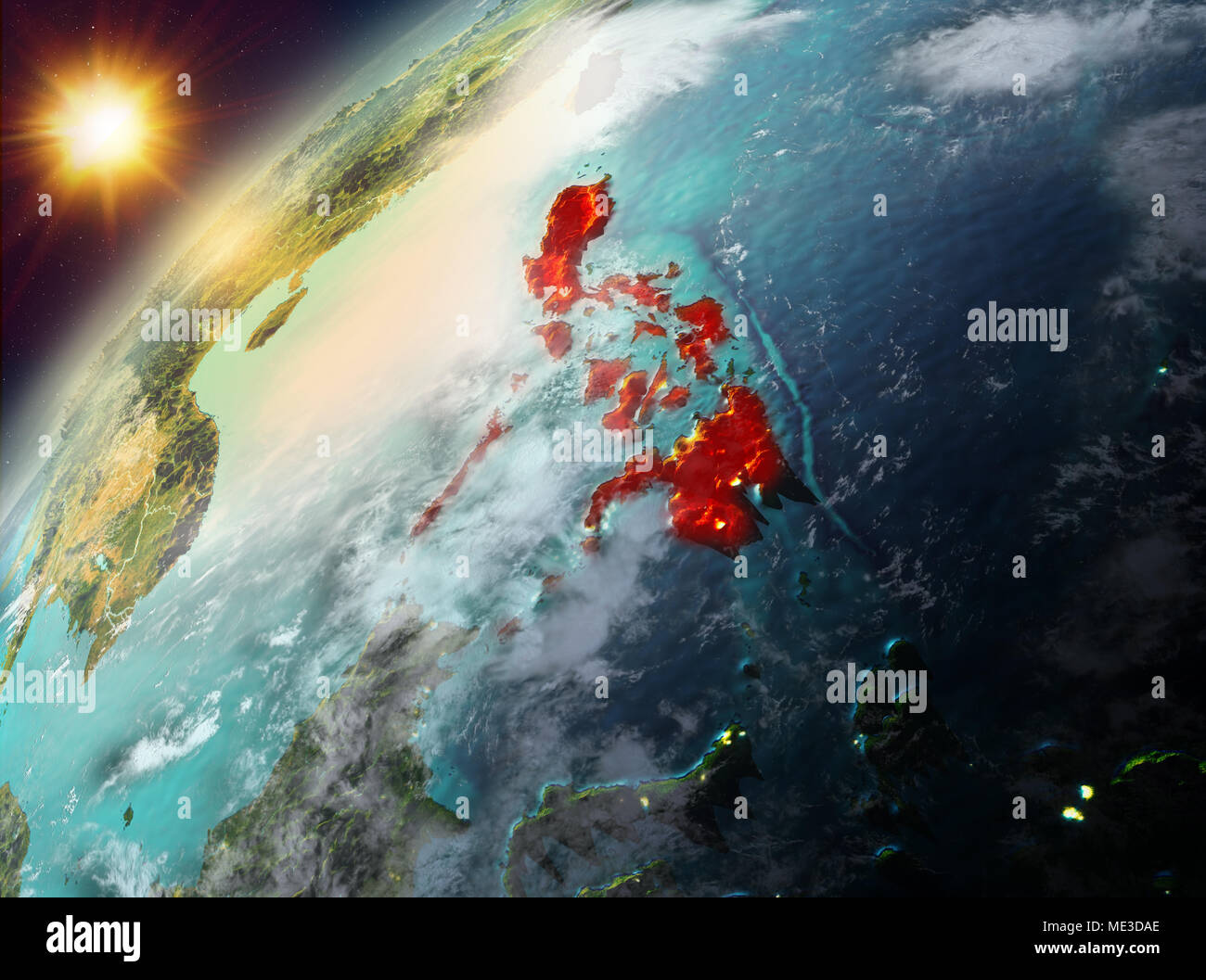 Illustration of Philippines as seen from Earth’s orbit during sunset ...