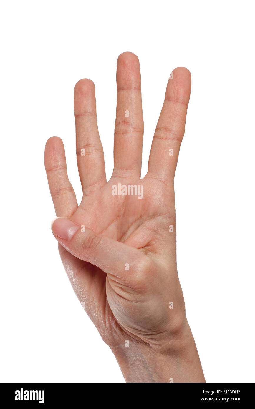 Hand with four fingers up isolated on white background Stock Photo - Alamy