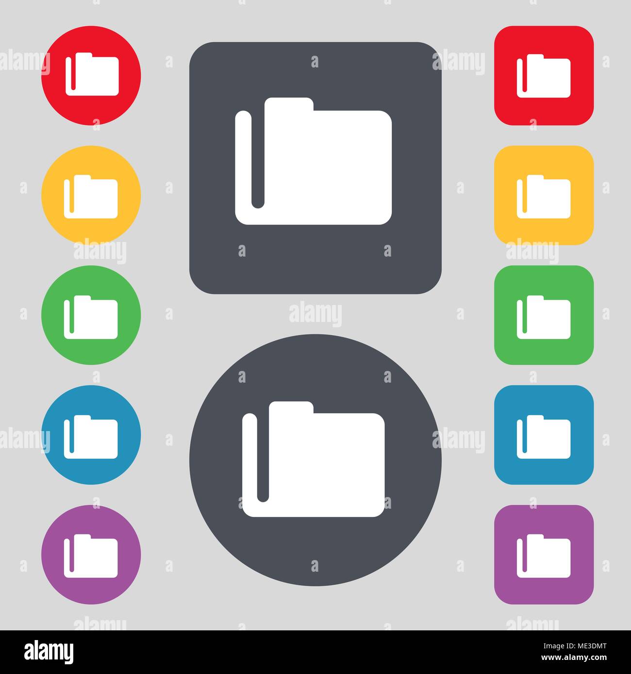 Document folder icon sign. A set of 12 colored buttons. Flat design ...