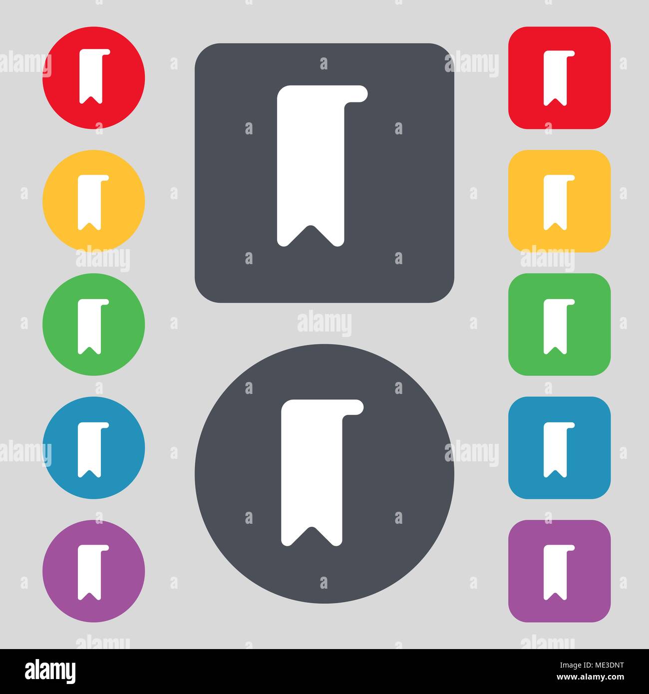 bookmark icon sign. A set of 12 colored buttons. Flat design. Vector ...