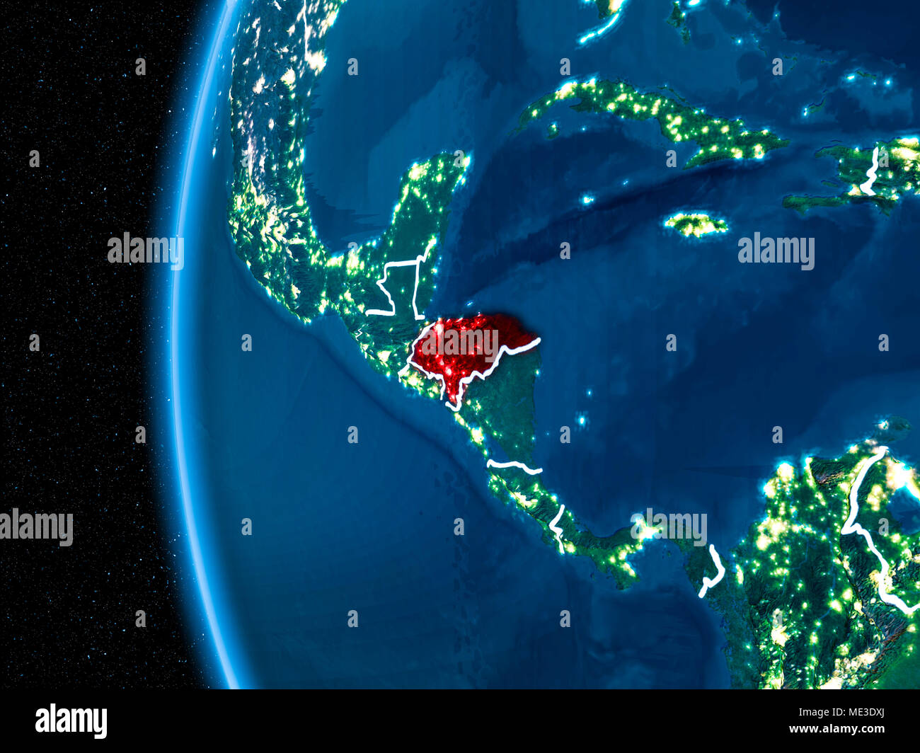 Space orbit view of Honduras highlighted in red on planet Earth at ...