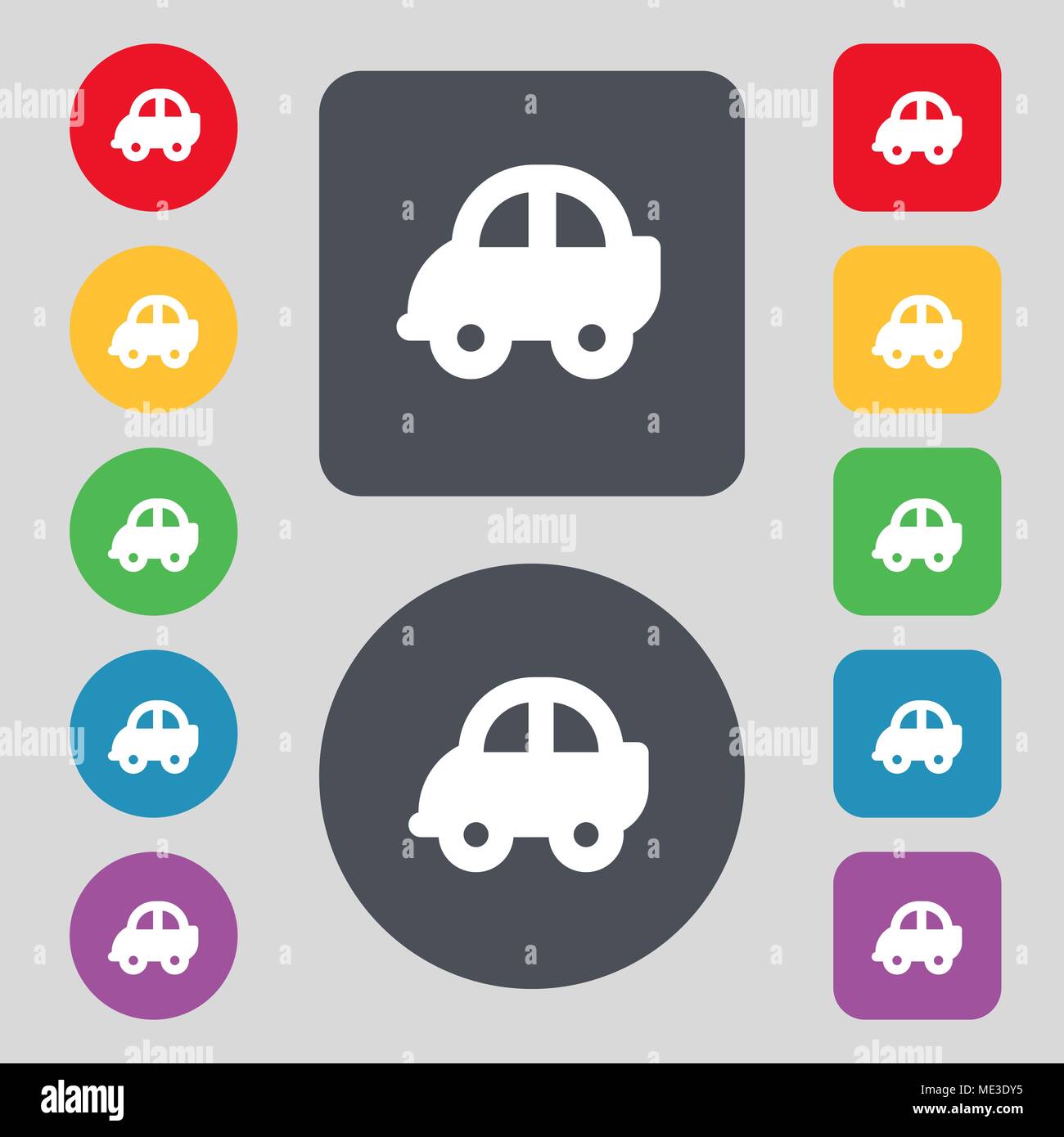 Auto icon sign. A set of 12 colored buttons. Flat design. Vector ...