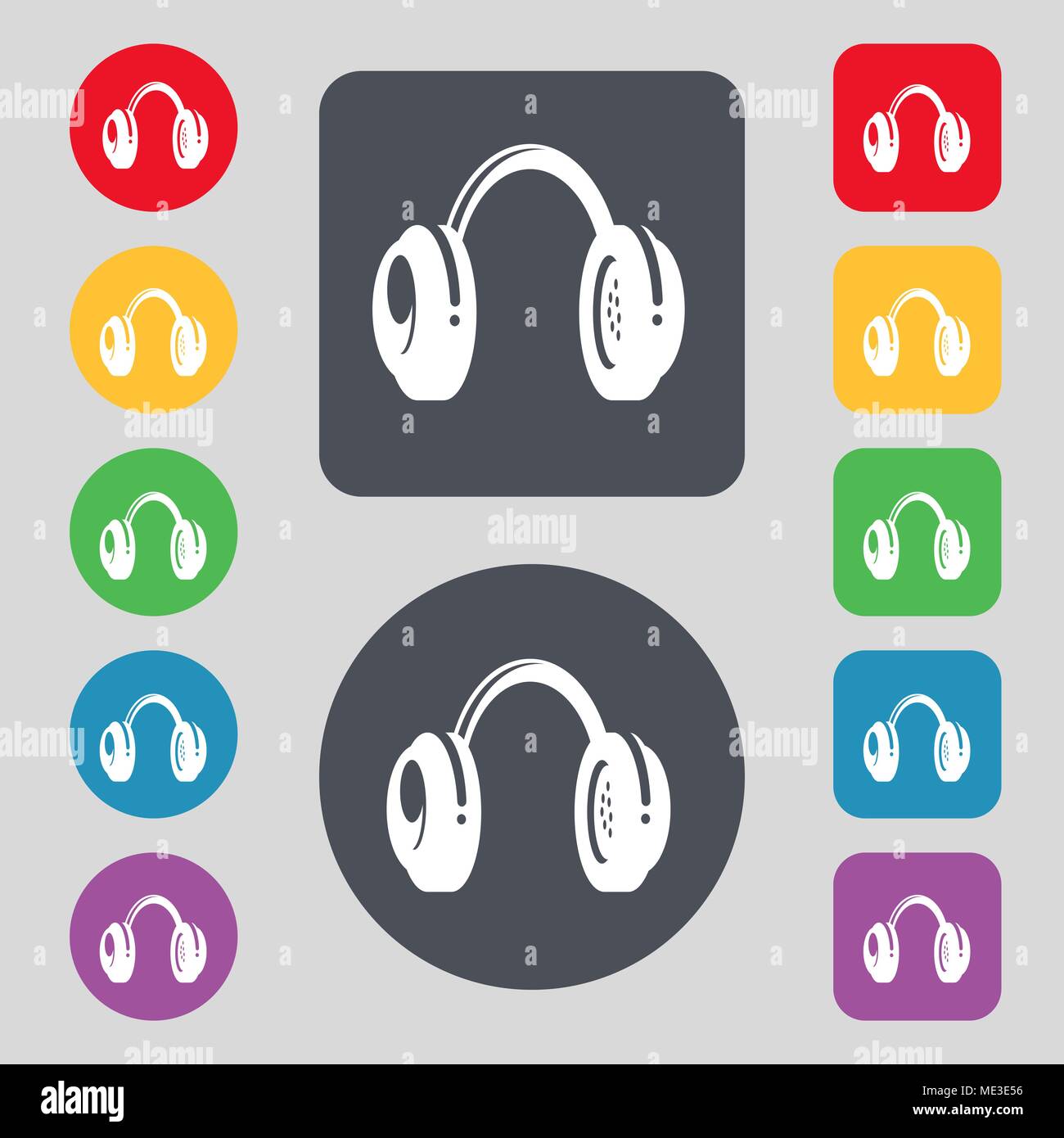 headsets icon sign. A set of 12 colored buttons. Flat design. Vector ...