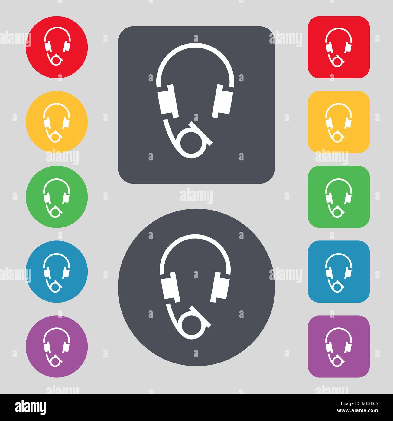 headsets icon sign. A set of 12 colored buttons. Flat design. Vector ...