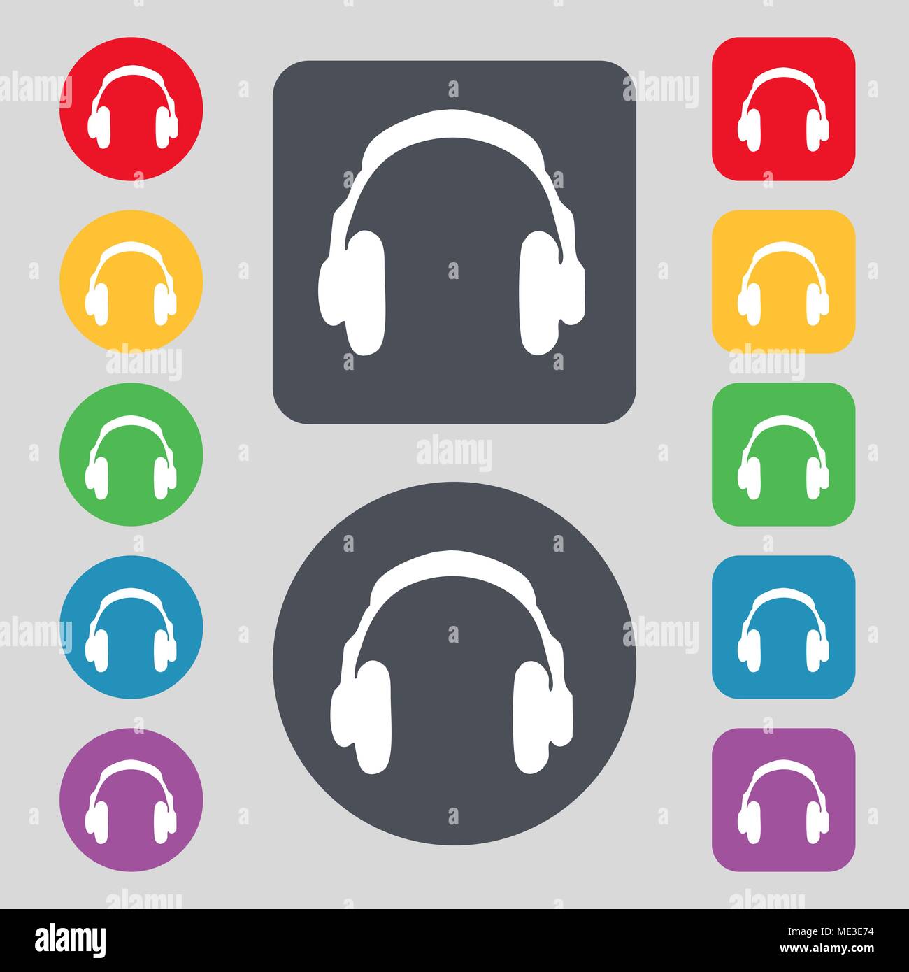 headsets icon sign. A set of 12 colored buttons. Flat design. Vector ...