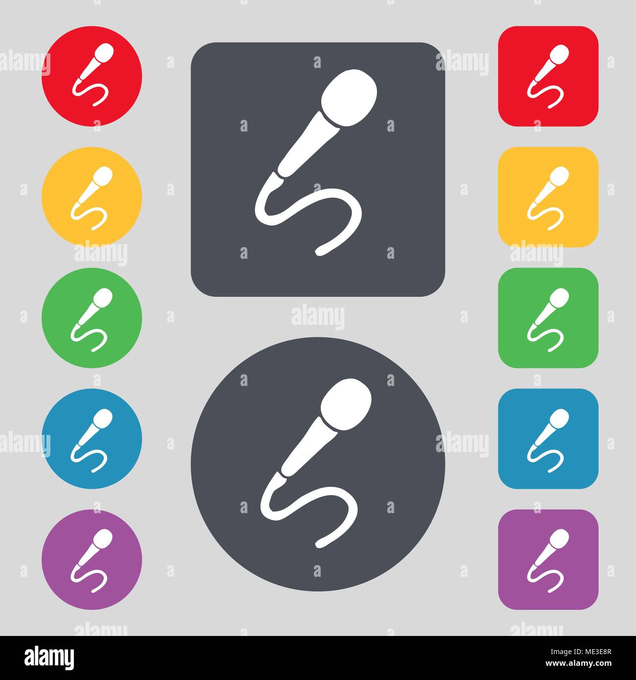 microphone icon sign. A set of 12 colored buttons. Flat design. Vector ...