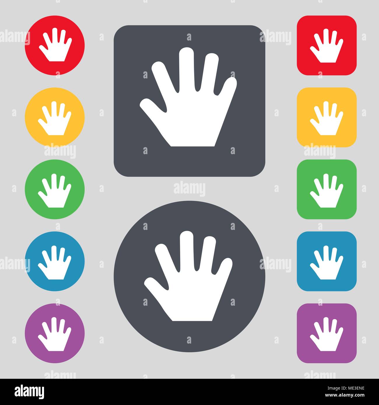 Hand icon sign. A set of 12 colored buttons. Flat design. Vector ...