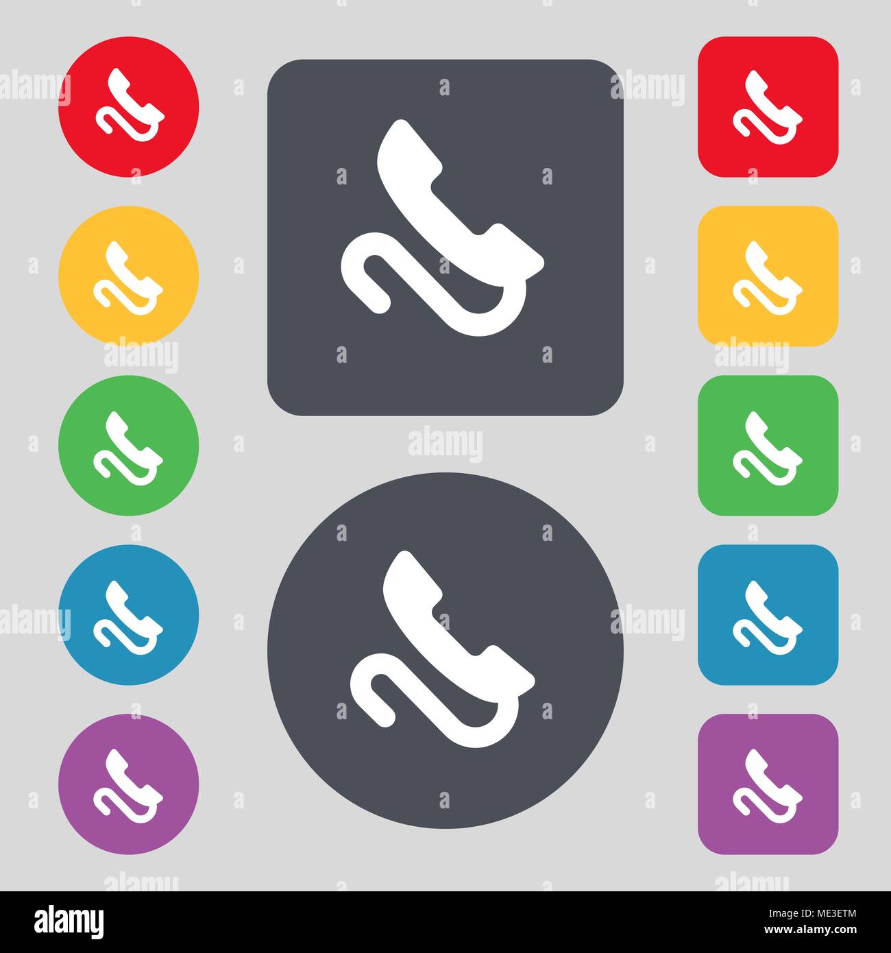 retro telephone handset icon sign. A set of 12 colored buttons. Flat design. Vector illustration ...