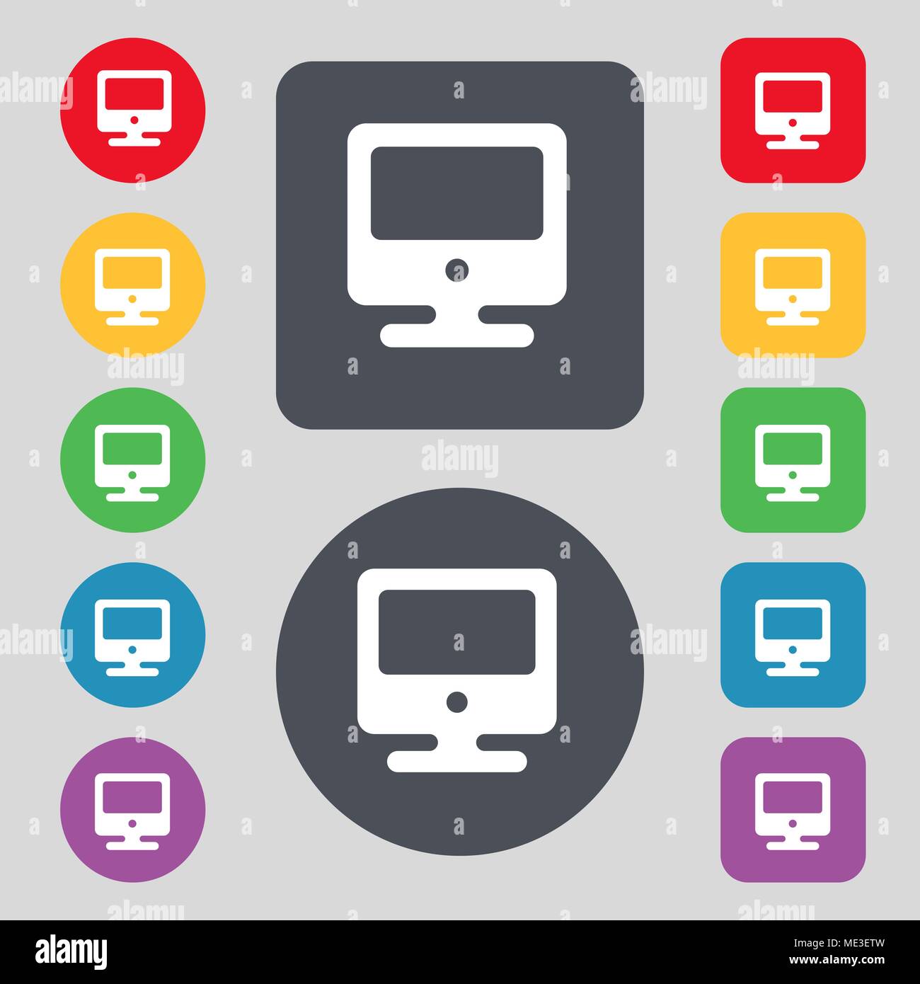 monitor icon sign. A set of 12 colored buttons. Flat design. Vector ...