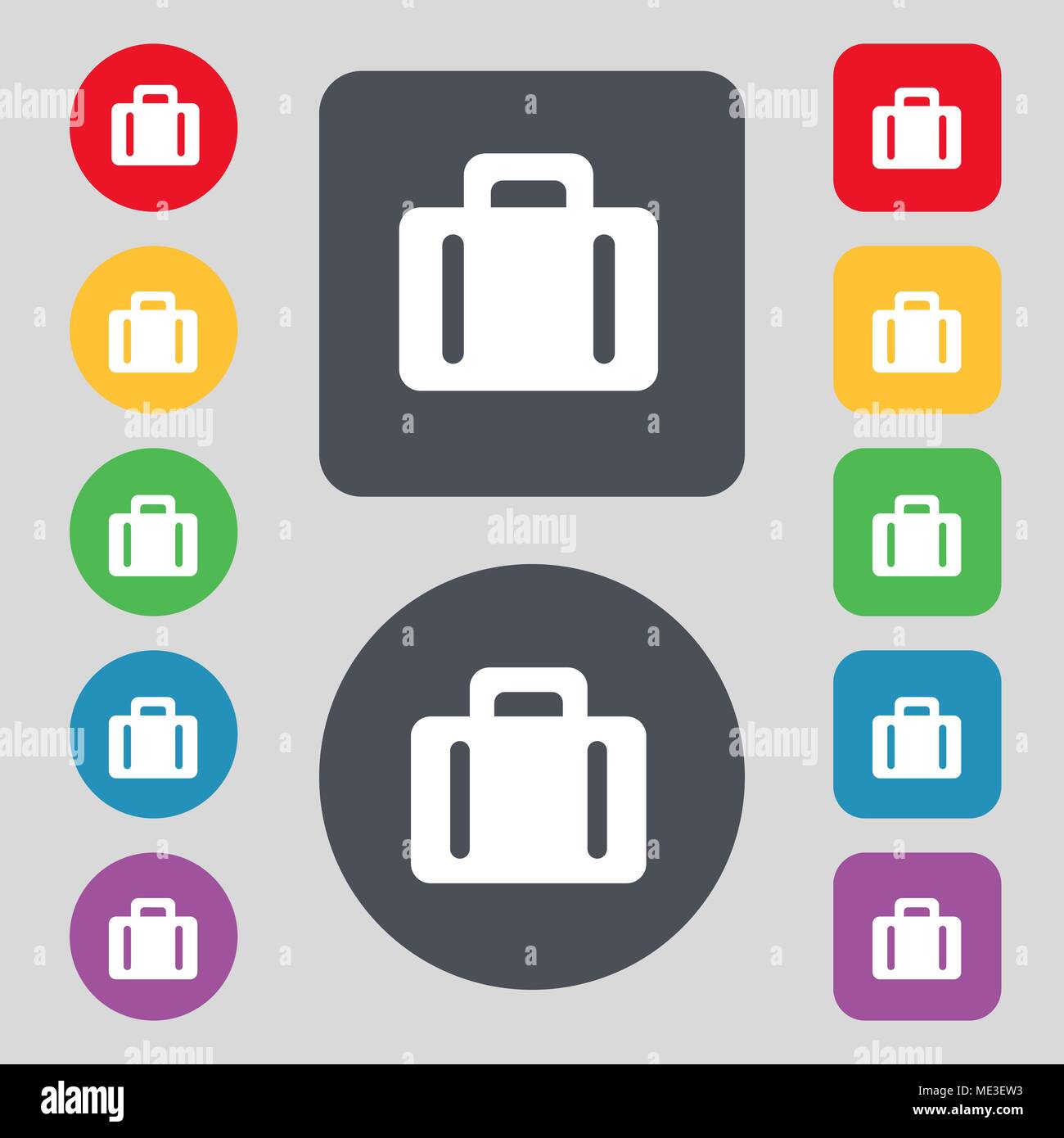 suitcase icon sign. A set of 12 colored buttons. Flat design. Vector ...