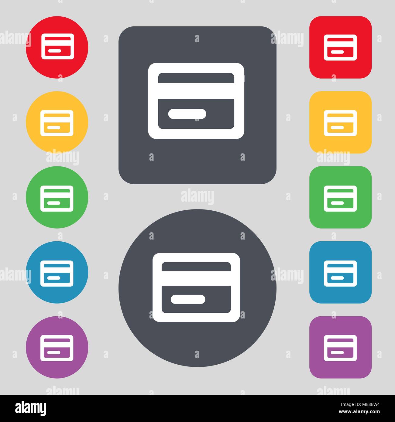 credit card icon sign. A set of 12 colored buttons. Flat design. Vector ...