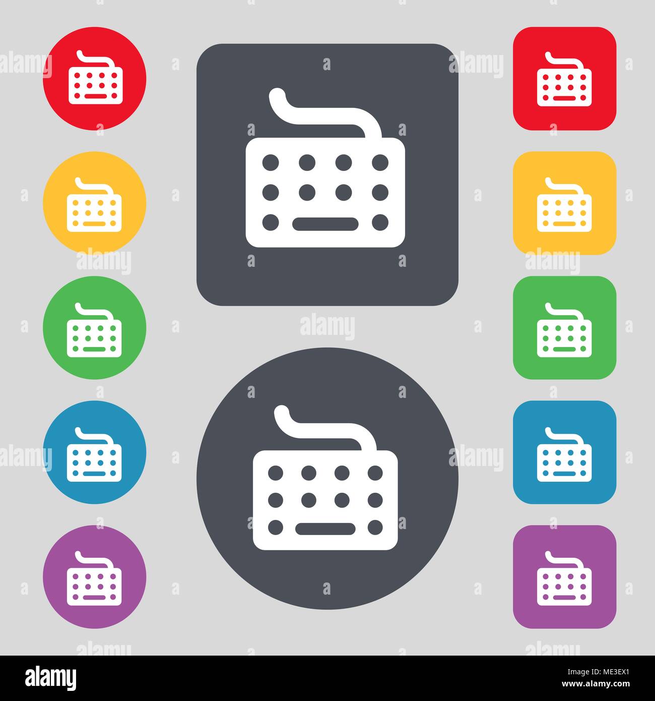 keyboard icon sign. A set of 12 colored buttons. Flat design. Vector ...