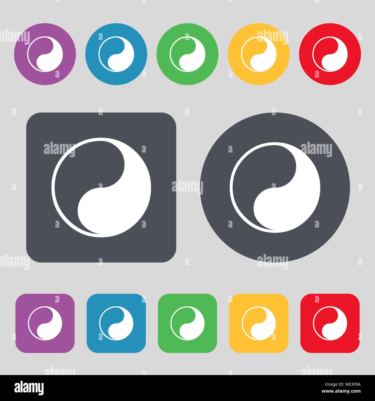 Yin Yang icon sign. A set of 12 colored buttons. Flat design. Vector ...